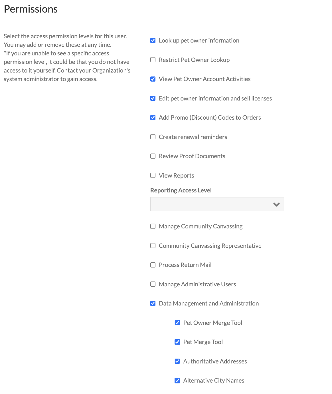 Administrative Users Permissions Overview – DocuPet