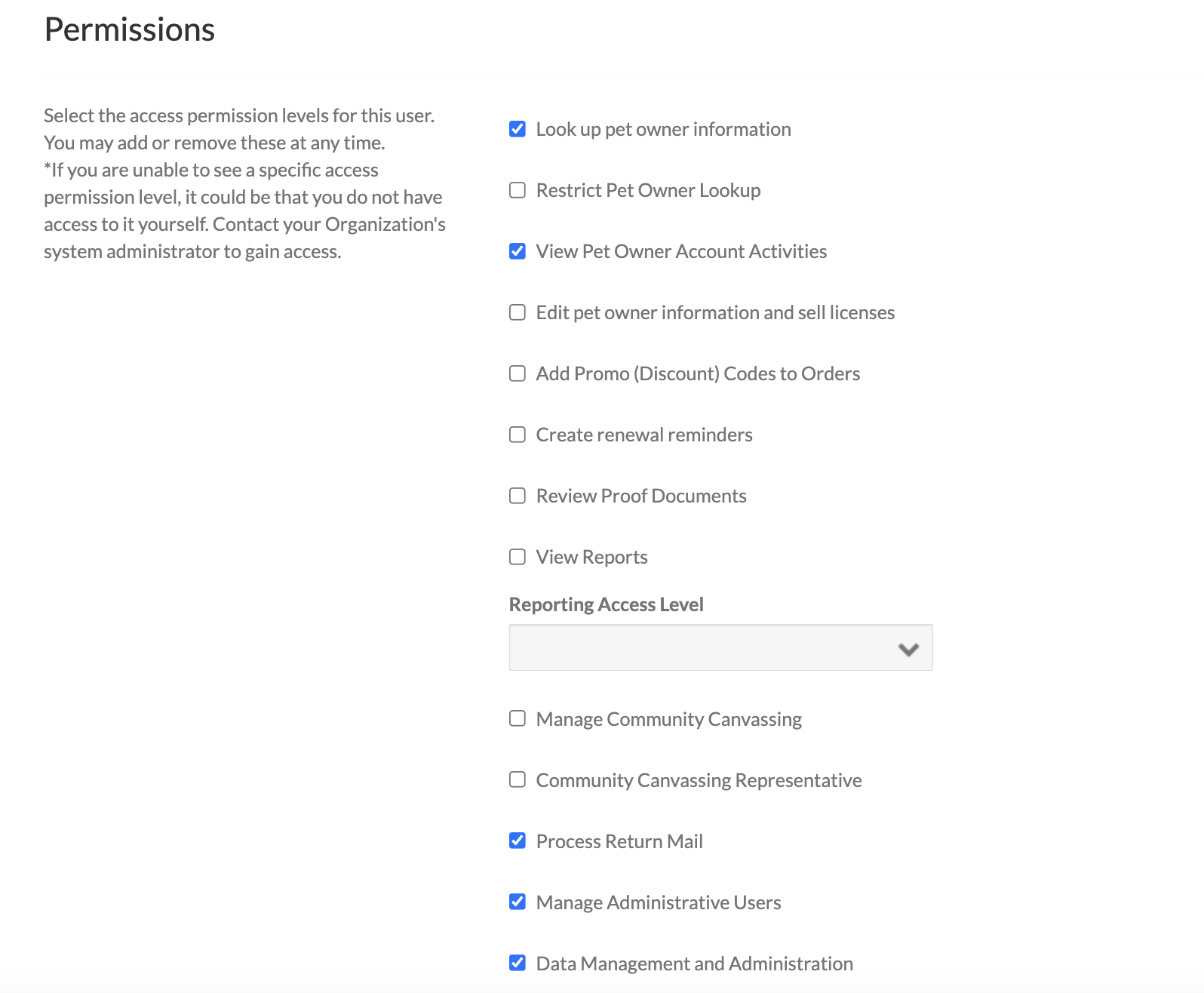 Administrative Users Permissions Overview – DocuPet