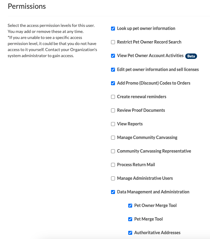 Administrative Users - Permissions Overview – DocuPet