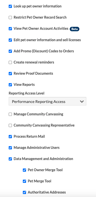 Administrative Users - Permissions Overview – DocuPet
