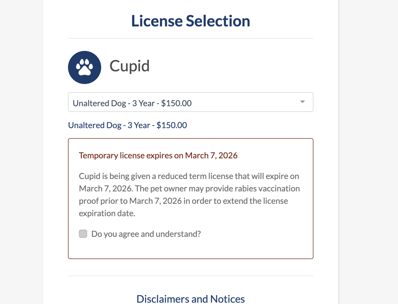 Searching for a License Product in the License Selection Dropdown – DocuPet